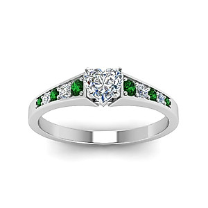 CustomizedGifts Graduated Pave Accent Diamond Ring Sterling Silver Created Emerald Heart Shape Green Color Side Stone Engagement Rings Pave Setting in Size 4 Casual Wear for Gift