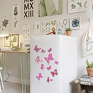 72 PCS Butterfly Wall Stickers, 3D Magnetic Removable Butterfly Wall Decals Fridge Magnet Murals Decoration for Kids Bedroom Nursery Classroom Party Wedding Decor (Pink)