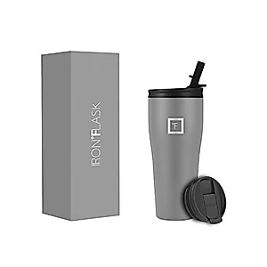 IRON °FLASK Rover Tumbler 2.0-2 Lids Vacuum Insulated Stainless Steel Bottle, Double Walled, Drinking Cup - Thermos Travel Mug - Graphite, 32 Oz