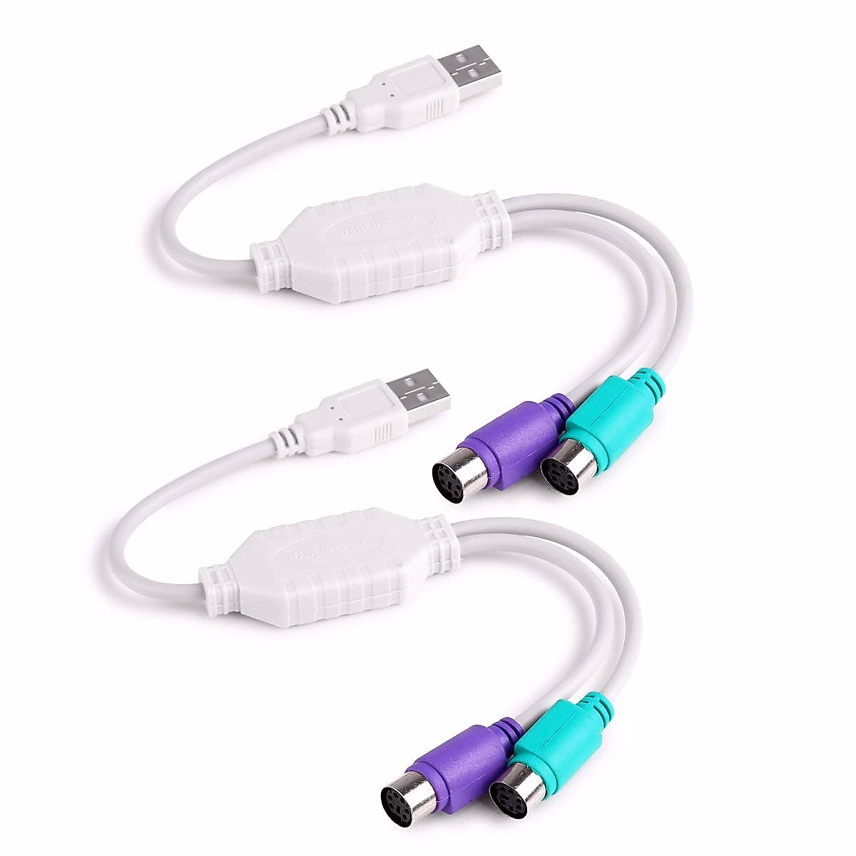 traderplus 2-Pack Dual PS/2 to USB Adapter for PS/2 Port Mouse and Keyboard, Male to Female Cable