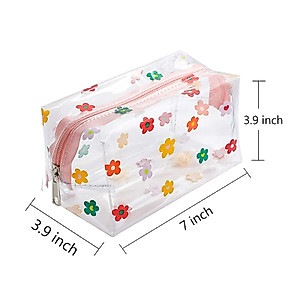ASkinds Clear Cosmetic Bag Cute Cartoon Flower Cosmetic Bag Waterproof Transparent Makeup Bag Portable Storage Bag Travel Toiletry Organizer Pouch for Women