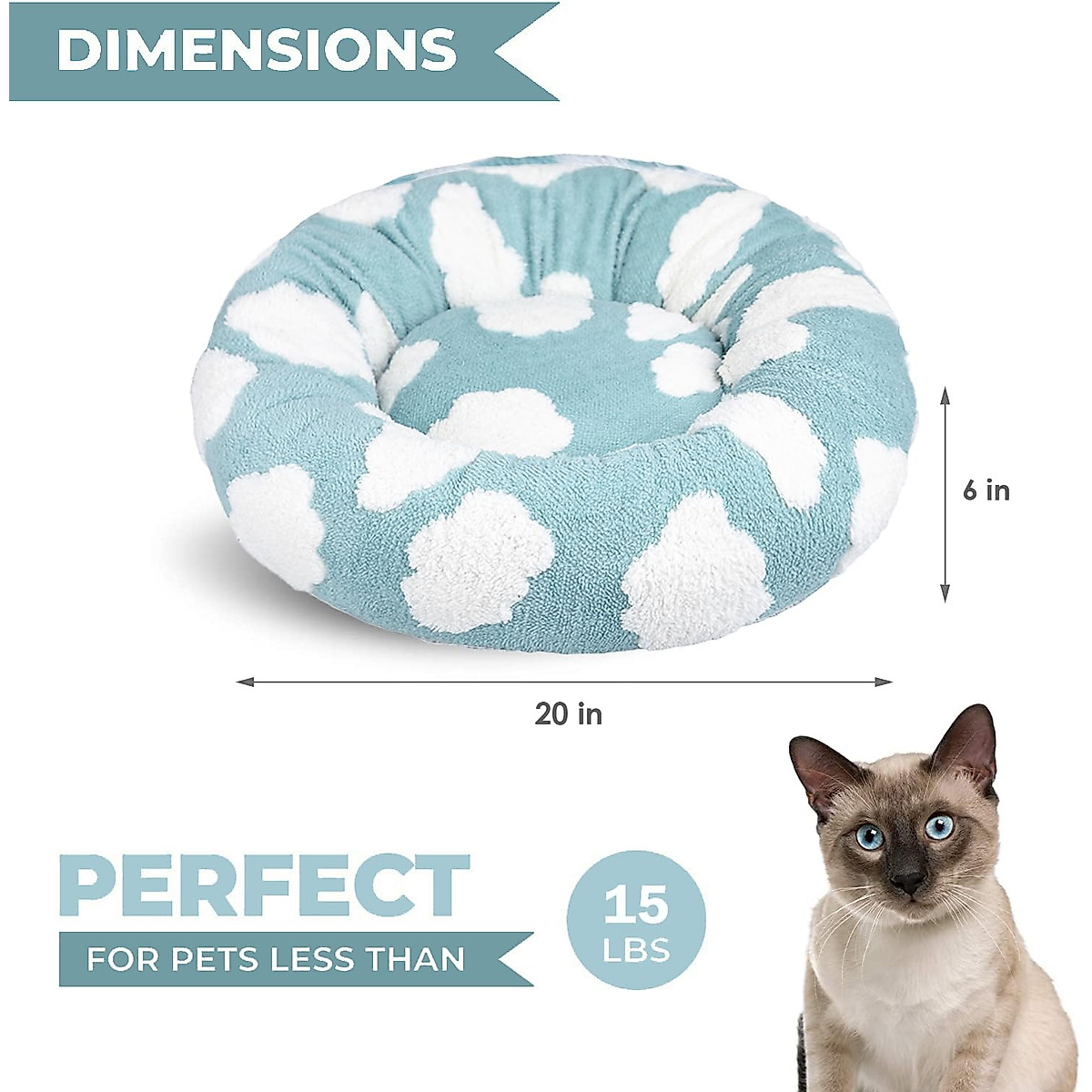Whiskers & Friends Cat Bed, Cat Beds for Indoor Cats Washable, Small Dog Bed Calming Pet Bed, Cat Beds & Furniture, Large Cat Bed, Kitty Kitten Bed