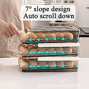 Memeyou Egg Holder for Refrigerator Auto Scrolling Organizer Plastic Stackable Storage Container Reusable Clear Tray Box Basket Bin Lid Drawer Carrier Keeper(1 Layer)