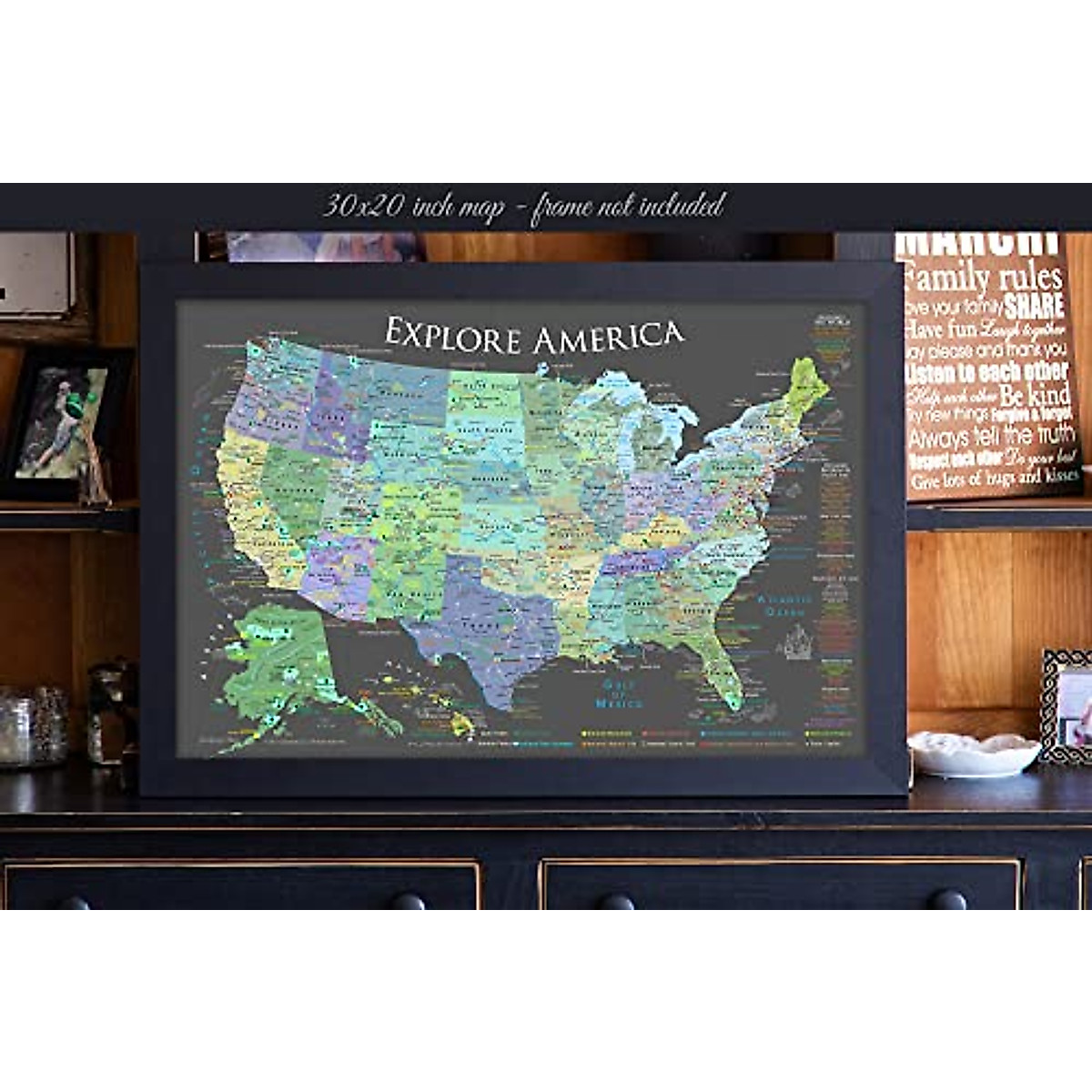 National Parks Map Poster with 600+ NPS Site and USA Travel Destinations - Slate Edition (24W x 18H inches)