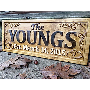 Personalized Family Name Sign Wedding Gift Custom Carved Wooden Signs Last Name Décor Established Wood Plaque 3D Engraved Couple 5 Year Anniversary