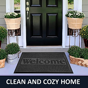 Heavy Duty Welcome Mat for Front Door Outside Waterproof 30x18 Door Mats Outdoor Entrance Patio, Entry Home Dirt Trapper Floor Matts, Cute Entryway Rugs All Weather, Exterior Rubber Black Doormats