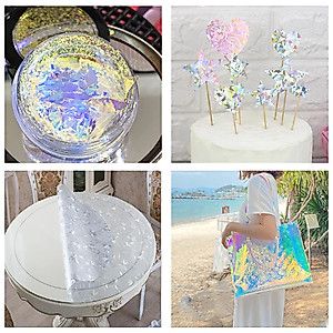 HYANG Transparent PVC Grid Super Clear Holographic Vinyl Faux Leather Sheets 1 Roll 12" x 53" (30cm x 135cm) for DIY Bows Earrings Bags DIY Crafts Making