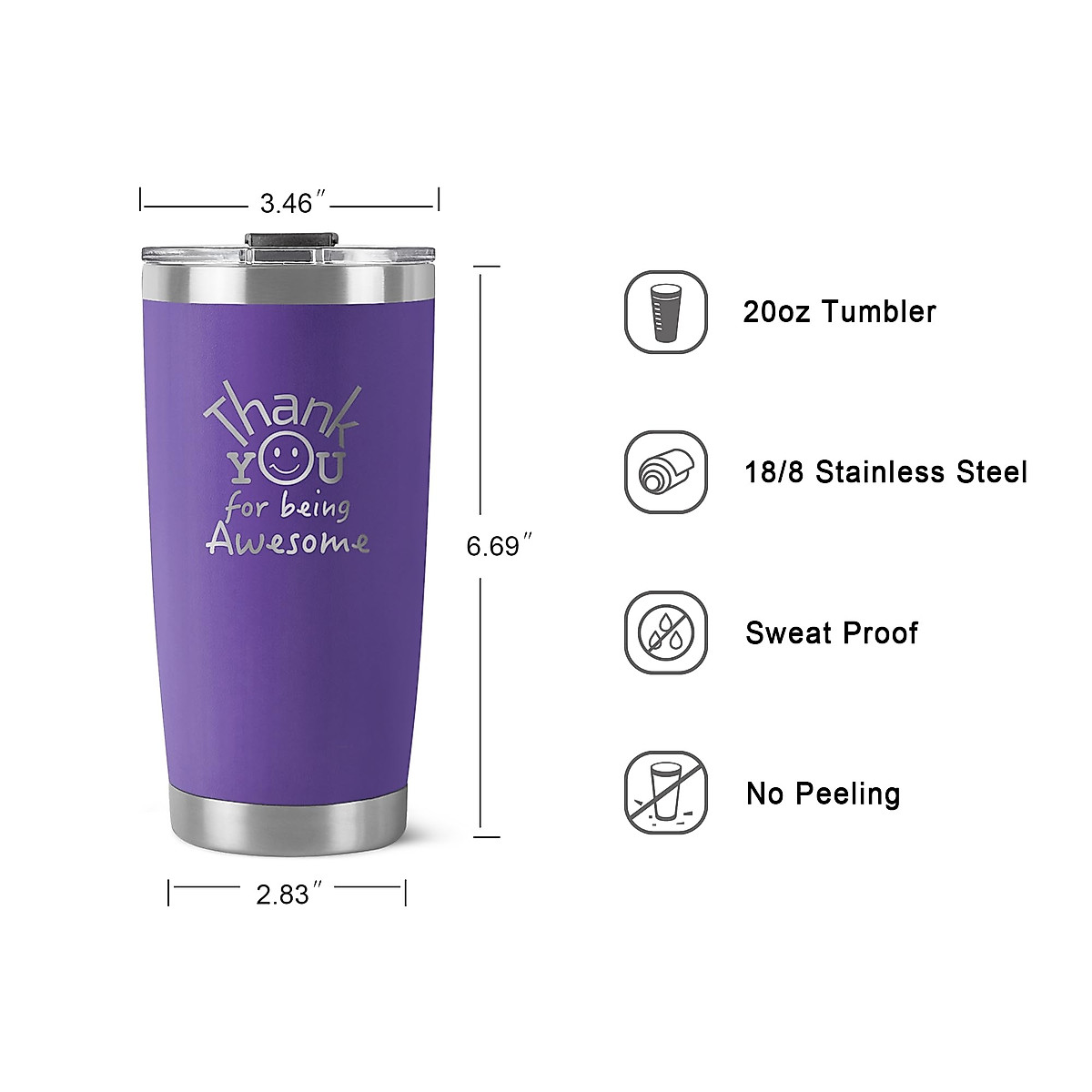DLOCCOLD Thank You Gift for Coworkers, Valentine's Day, Appreciation for Employees, Teachers, Friends - 'Thank You for Being Awesome' Tumbler, Administrative Day, Purple