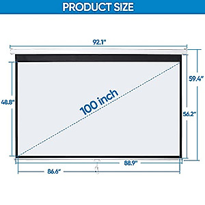 Oteymart 100 Inches Manual Projector Screen Pull Down-Portable Screen Video Projection 16:9 HD Matte White Home Theater with Auto Lock Anti-Crease for Home Theater Outdoor,Wall/Ceiling Mounting