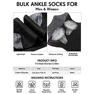 Hicarer 150 Pairs Men's Cushion Ankle Socks Breathable Casual Socks Comfort Men Low Cut Sock for Men Sports Outdoor Running (Black, Gray)