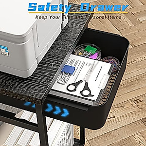 MYDENIMSKY Printer Stand, Computer Tower Stand with Drawer, Desktop Stand with Locable Wheels, Office CPU Stand, Mobile Pedestal Rolling Cabinet, Host Computer Cart Under Desk. (Black)