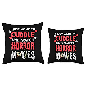 I Just Want To Cuddle And Watch Horror Movies Valentines Day Throw Pillow, 16x16, Multicolor