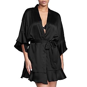 Victoria's Secret Satin Robe, Short Bathrobe, Silk Kimono Lingerie, Nightwear, Women's Sleepwear, Black (XL/XXL)