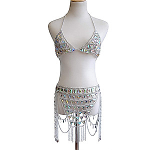 CanB Rhinestone Body Chain Suit Boho Waist Belly Chain Skirt Crystal Body Chain Bra top Festival Jewelry for Women and Girls (Ⅰ)