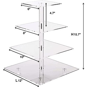 weddingwish Cupcake Stand, 4-Tier Square Acrylic Cupcake Display Stand with LED String Lights Dessert Tower Pastry Stand for Birthday or Wedding Party (Blue)