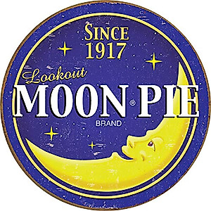 Desperate Enterprises Moon Pie Round Logo Aluminum Sign with Embossed Edge - Nostalgic Vintage Metal Wall Décor - Made in USA