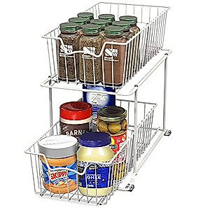 SimpleHouseware 2 Tier Cabinet Wire Basket Drawer Organizer, White