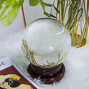awagas K9 Crystal Ball 150mm Clear Crystal Ball Artificial Glass Crystal Ball Magic Healing Crystal Sphere Ball Lense Ball with Wooden Stand for Meditation Divination Healing Photography Decoration