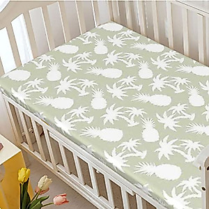 Pineapple Themed Fitted Crib Sheet,Standard Crib Mattress Fitted Sheet Soft & Stretchy Fitted Crib Sheet-Great for Boy or Girl Room or Nursery,28“ x52“,Eggshell White