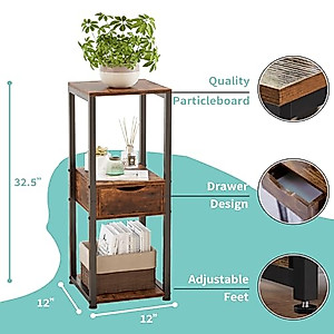 VonDream 3 Tier Plant Stand Indoor , Tall Pedestal Stand with Drawer, Tall Plant Stand for Indoor Plants Multiple, Corner Plant Table Indoor, Small Side Table for Living Room