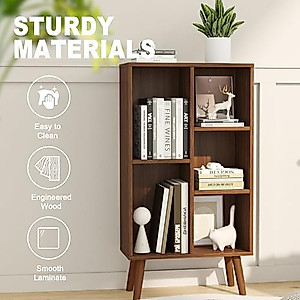 VICLLAX 3-Tier Open Book Shelf with Legs, Storage Walnut Book Shelves, 5 Cube Floor Standing Display Shelf for Home Office, Bedroom, Reading Room
