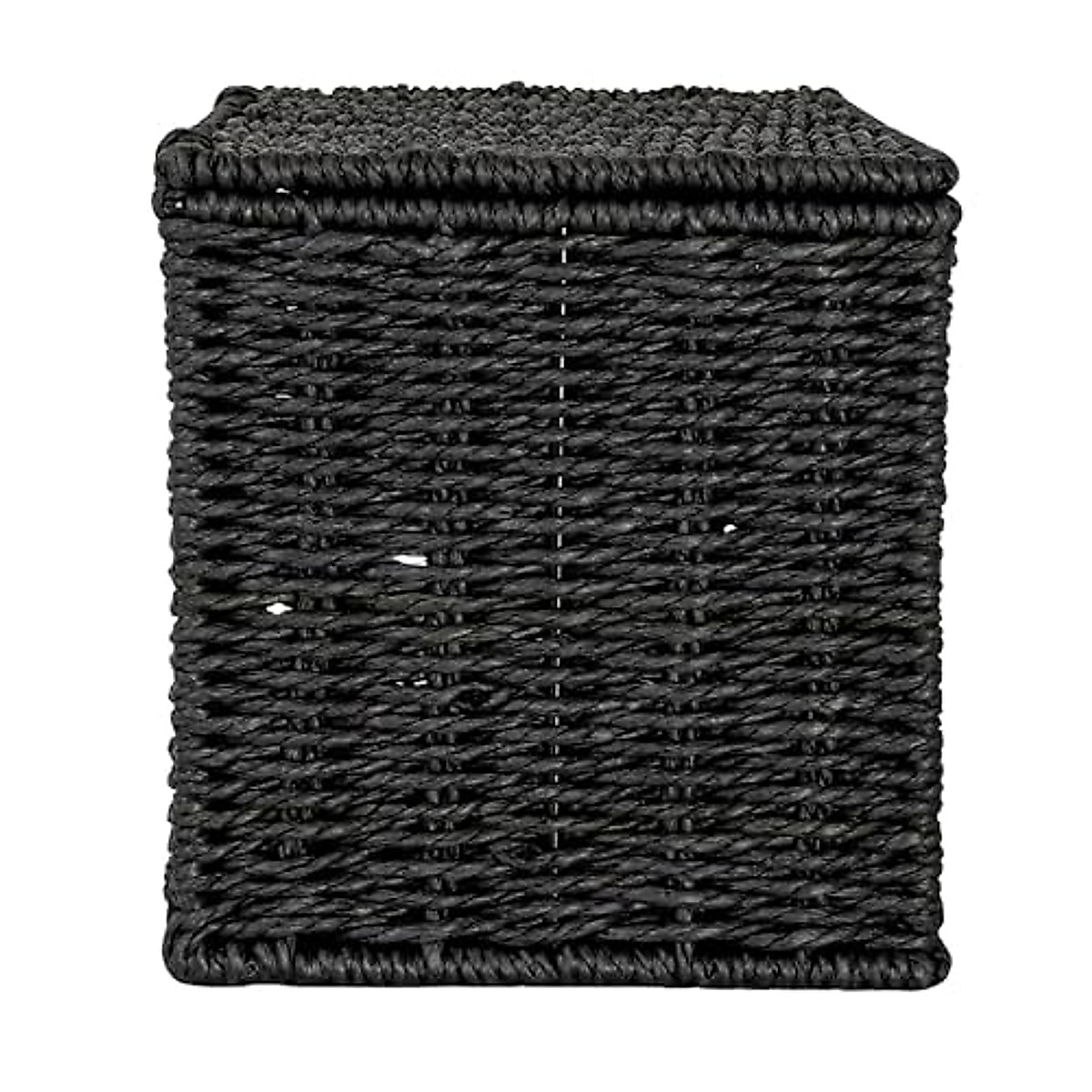 Household Essentials Small Handwoven Paper Rope Wicker Basket with Lid, Black