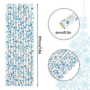 Whaline 200Pcs Winter Paper Straws Snowflake Disposable Straw for Winter Holiday Xmas Beverage Cocktail Birthday Home Party Supplies