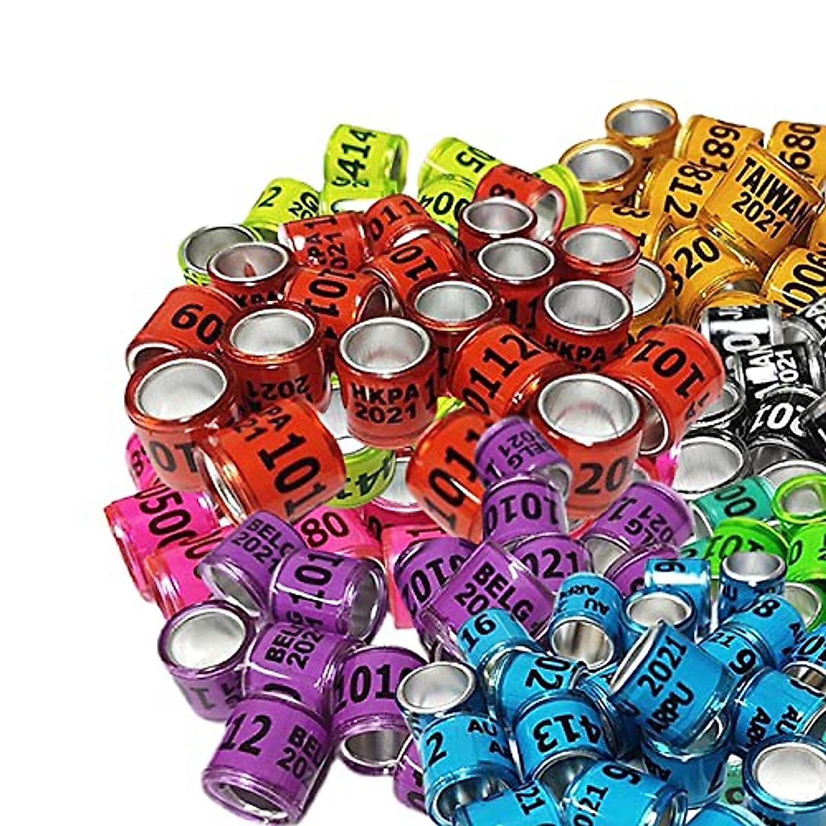 Flameer 100Pcs Chicken Leg Rings - 2021 Aluminium Bird Dove Racing Pigeon Leg Rings Bands,Bird Leg Bands Numbered for Pigeon Parrot Chicks Duck Lovebirds Supplies - Multicolor