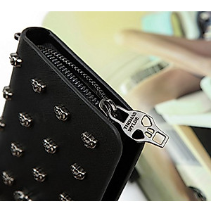 Yesiyan Women's Vintage Punk Leather Card Holder Wallet Skull Clutch Purse Black