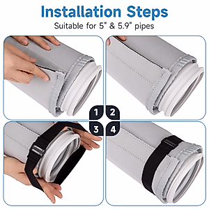 60-Inch Gray Insulated Air Conditioner Hose Cover Wrap for Portable AC Units, Fits 5-Inch to 5.9-Inch Diameter Exhaust Hoses