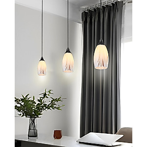 karyfine Mini Glass Pendant Light Kitchen Island Oval Ceiling Hanging lamp Shade with Black Matte finish1pack Milk Blown Glas Pendant Lighting Adjustable Cord for Hallway dining room Bathroom