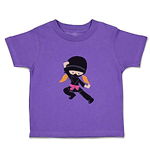 Custom Baby & Toddler T-Shirt Ninja Girl Pose 4 Red Cotton Boy & Girl Clothes Funny Graphic Tee Purple Design Only 5 6T