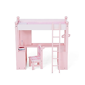 Sophia's 18" Inch Doll Accessories, 9 Piece Aurora Princess White and Pink Loft Bed Bunk Desk, Chair and Accessories