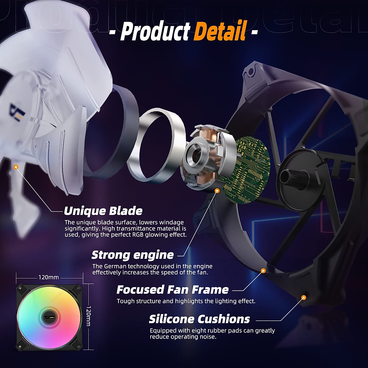 darkFlash 120mm RGB Case Fan, CX6 Addressable ARGB Fan with RGB PWM Fan Hub, High Airflow 5V Motherboard Sync, Ultra Quiet, PWM Static Pressure Fan, High Performance Computer Case Fans, 5 Pack