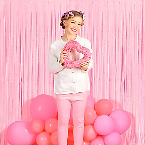 Pastel Pink Party Backdrop Decoration - GREATRIL Coral Pink Foil Fringe Streamers for Baby/Valentines/Cowgirl/Sweet/Cloud/Unicorn/Princess Themed - 3.2ft X 8.2ft - 2 Packs