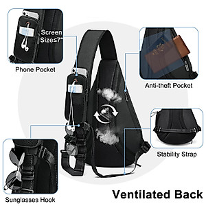 TUDEQU Sling Bag Crossbody Sling Backpack with USB Charging Port, Water Resistant Shoulder Bag Outdoor Travel Hiking Daypack with Wet Pocket Men Women