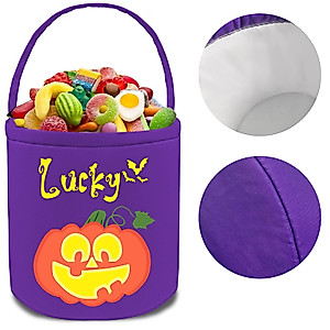 Personalized Halloween Basket Custom Trick or Treat Bucket Customized Name Pumpkin Tote Canvas Baskets Gifts for Boy Girl