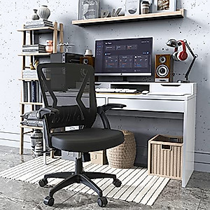 Qoroos Mesh Office Chair Ergonomic Mid Back Swivel Black Mesh Desk Chair Flip Up Arms with Lumbar Support Computer Chair Adjustable Height Task Chairs