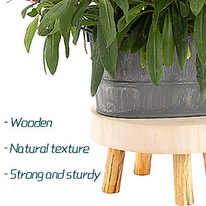 ANPHSIN Pack of 2 Mini Wooden Stool Display Stand- Round Decorative Flower Shelf Bonsai Rack Garden Plant Pot Riser Holder Modern Plant Stand with Wood Grain for Indoor Outdoor Home Decoration (S, M)
