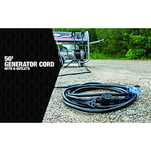 Southwire 65039101 12/3 50-Ft. Generator Power Cord, Black 6-Outlet