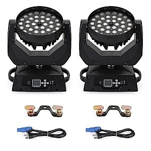 Frezon 2Pcs 360W Stage Lights Moving Head Light, RGBW DJ Stage Lighting, LED Circle Ring DMX 16Ch Stage Lights for Wedding Birthday Christmas Holiday