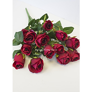 Sweet Home Deco 18'' Silk Rose Bud Artificial Flower Bush (12 Stems/12 Flowers) Wedding Home Decoration (Red)