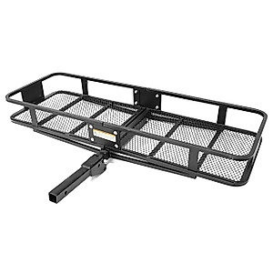 MaxxHaul 70103 500 lb. Capacity Steel Hitch Mount Folding Cargo Carrier Mesh Basket Fits 2 inch Hitch Receiver 60 x 21 x 6.5 in For Car SUV Pickup Truck Van Camping Traveling