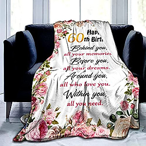 Eliber Happy 60th Birthday Gifts for Women Blanket 60th Birthday Decorations Throw Blanket Birthday Gift Ideas for 60 Year Old 60"X50"