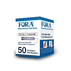 FORA Glucose Strips (50 ct/Vial) - V10 V12 D10 D20 PremiumV12 (NOT Compatible with Premium V10)