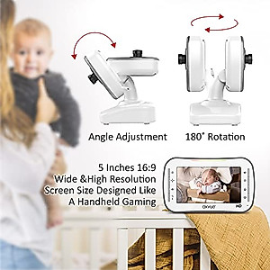 Axvue HD Video Baby Monitor, 720P HD Image Quality, 5.0" IPS Screen Monitor & 2 Camera, Range up to 1000ft, 24 Hour Battery Life, 2-Way Talk, Split Screen, Night Vision, Temperature Monitor, No WiFi.