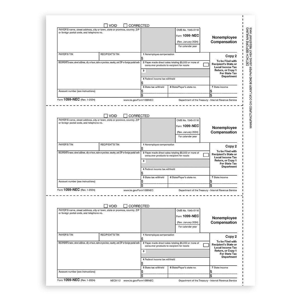 Blue Summit Supplies 1099 NEC Tax Forms 2022, 50 4 Part Tax Forms Kit, Compatible with QuickBooks and Accounting Software, 50 Self Seal Envelopes Included