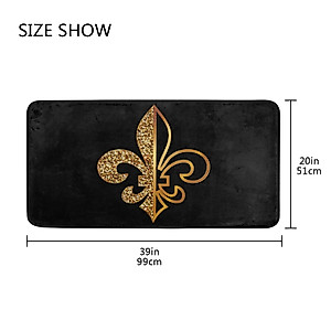 susiyo Kitchen Mat Golden Glittering Fleur Lis Kitchen Rug Mat Anti-Fatigue Comfort Floor Mat Non Slip Oil Stain Resistant Easy to Clean Kitchen Rug Bath Rug Carpet for Indoor Outdoor Doormat