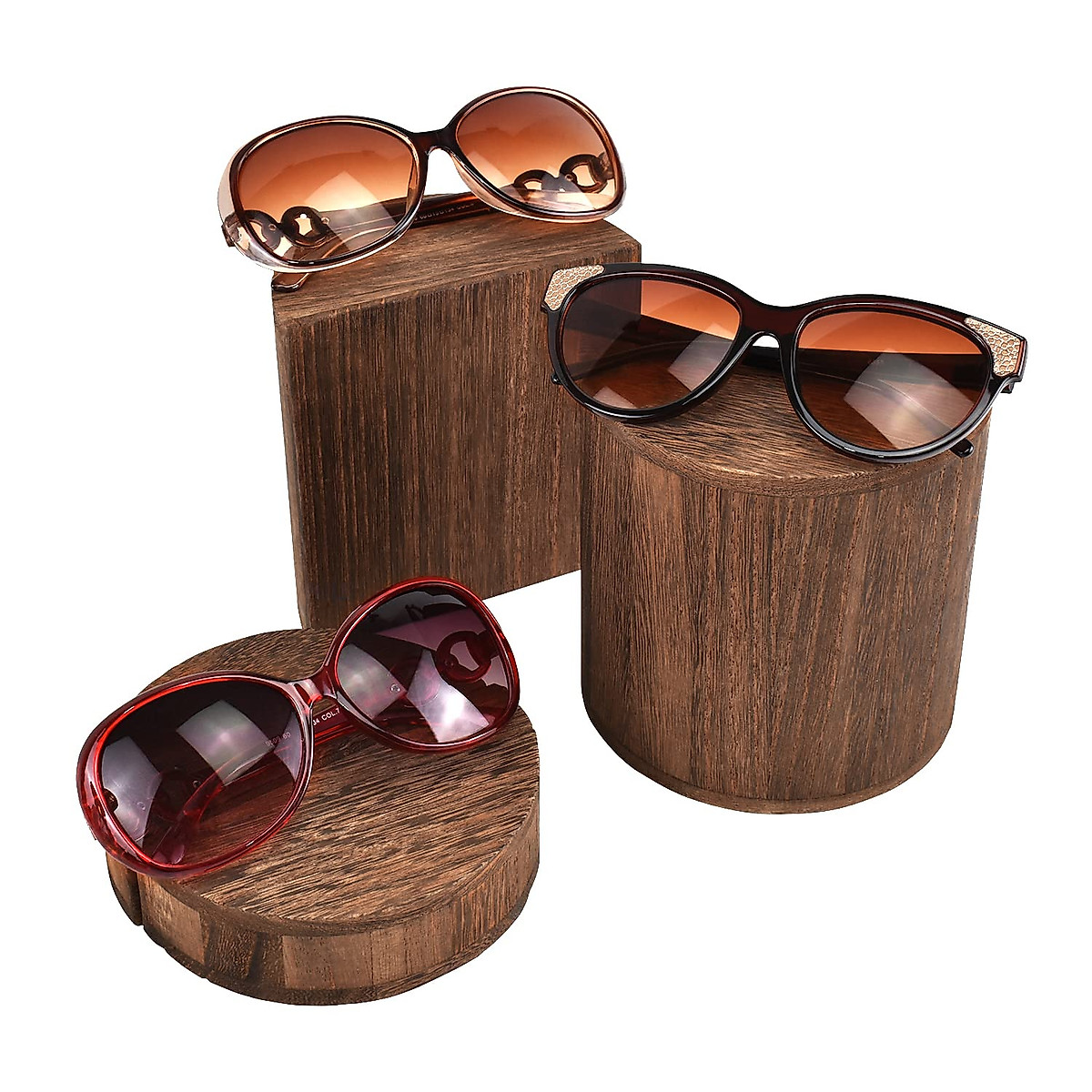 MOOCA 4 Pcs Lightweight Wooden Jewelry Display Riser Set for Bracelets, Earrings, and Necklaces, Multiple Combinations for Countless Display Styles, Brown Color