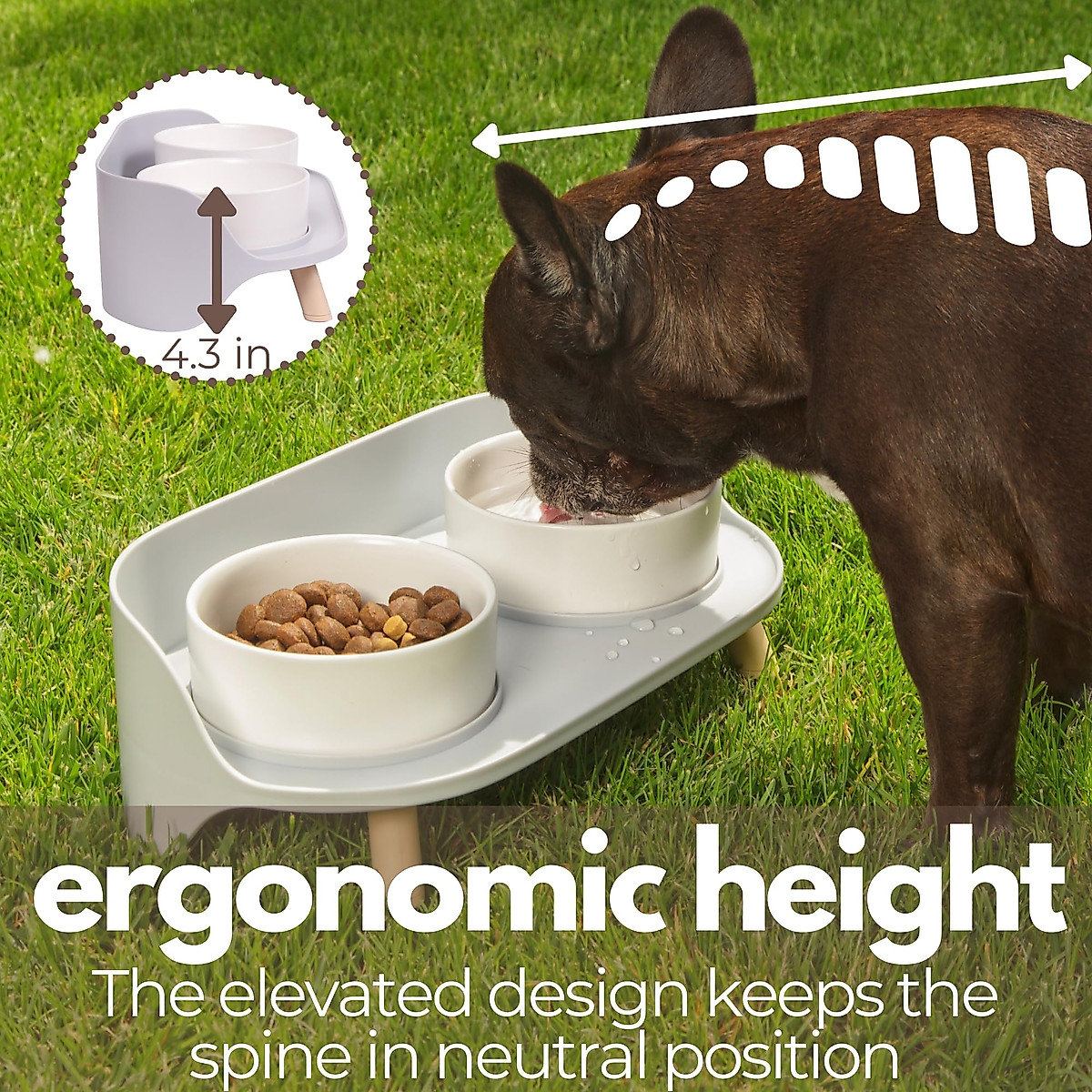 A4DOG Ceramic Dog Bowls with Stand - Elevated Dog Water and Food Bowl Set 13.5oz Cat & Dog Feeding Station Spill Proof Splash Proof Raised Pet Food Bowls for Dogs, No Mess Pet Feeder - Gray